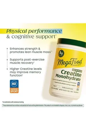 MEGAFOOD Creatine Monohydrate Powder, Micronized & Unflavored Post & Pre Workout Powder, Nsf Certified For Sport