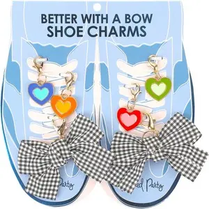 PACKED PARTY Plaid Bows And Rainbow Hearts Shoe Charm Set 6pcgingham Bow And Enamel Heart Charms With Lobster Clips For Sneakers - Multicolor