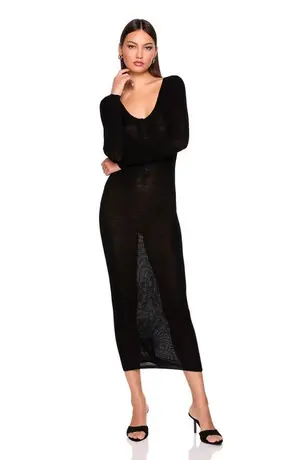 Susana Monaco Merino Wool Henley Long Sleeved Dress - Black