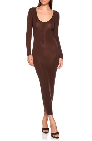 Susana Monaco Merino Wool Henley Long Sleeve Dress - Java