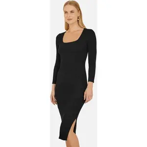 YUMI Side Split Fitted Knit Midi Dress