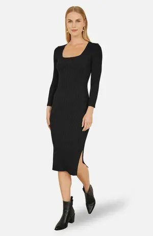 YUMI Side Split Fitted Knit Midi Dress