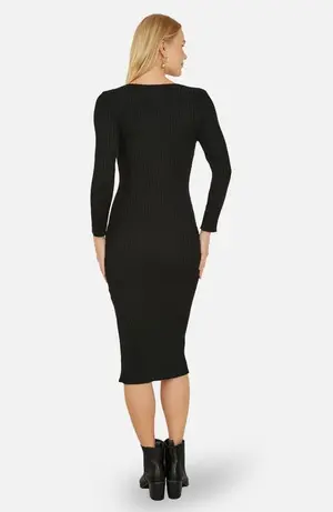 YUMI Side Split Fitted Knit Midi Dress