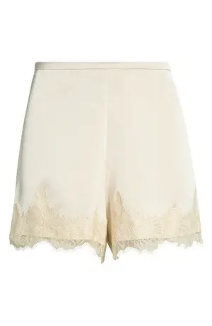 WAYF Elaine Lace Trim Matte Satin Shorts - Cream