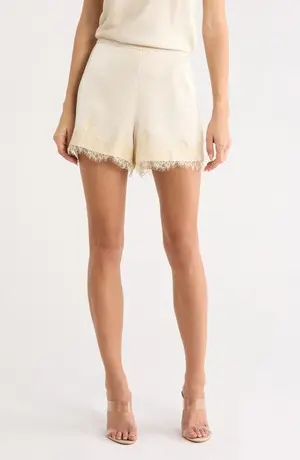 WAYF Elaine Lace Trim Matte Satin Shorts - Cream