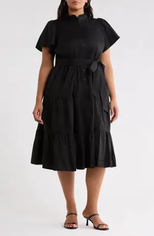 SUGARLIPS Bellucci Cotton Poplin Tiered Dress - Black