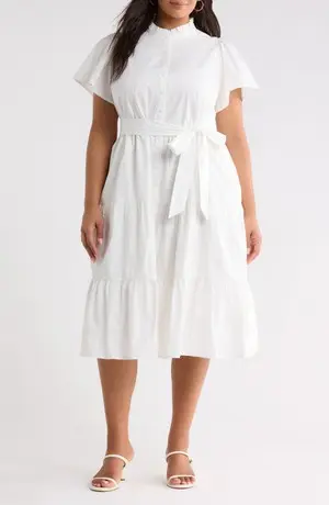 SUGARLIPS Bellucci Cotton Poplin Tiered Dress - White
