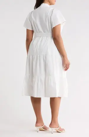 SUGARLIPS Bellucci Cotton Poplin Tiered Dress - White