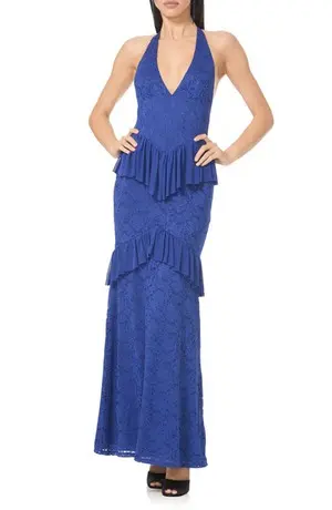 AFRM Athens Silken Lace Halter Maxi Dress