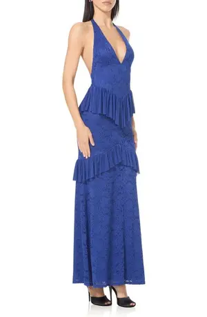 AFRM Athens Silken Lace Halter Maxi Dress