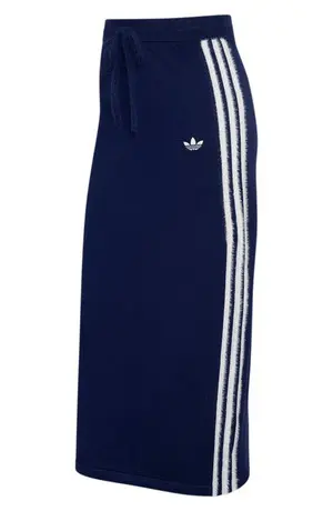 ADIDAS ORIGINALS Three-stripe Knit Midi Skirt - Dark Blue/white