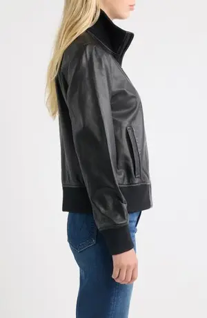 Bernardo Knit Collar Leather Jacket