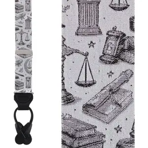 Trafalgar Esquire Law Silk Novelty Button End Suspenders - Silver