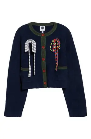 YANYAN Multibows Lambswool & Cotton Cardigan - Navy