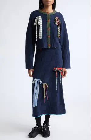 YANYAN Multicolored Bow Lambswool & Cotton Cardigan