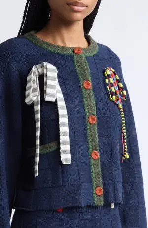 YANYAN Multicolored Bow Lambswool & Cotton Cardigan