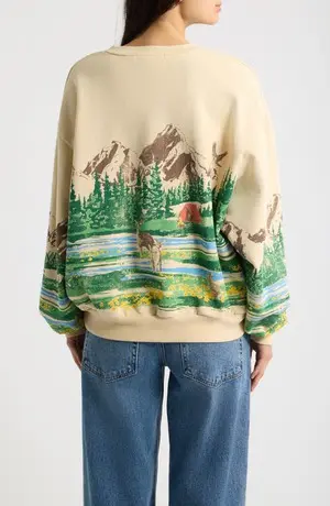 Daydreamer Campsite Scene Graphic Oversized Sweatshirt