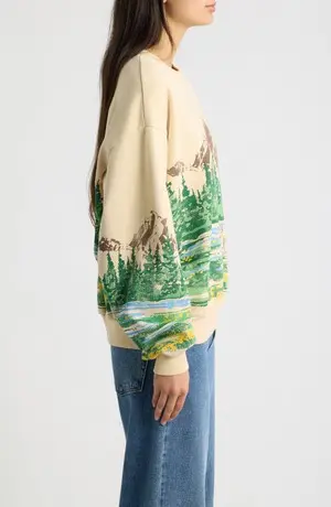 Daydreamer Campsite Scene Graphic Oversized Sweatshirt