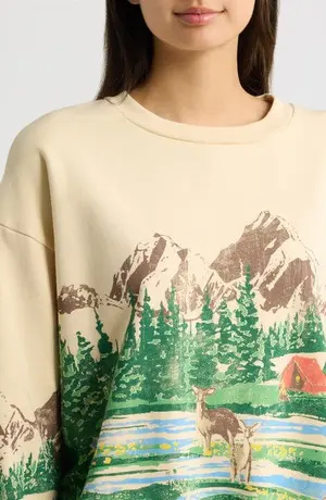 Daydreamer Campsite Scene Graphic Oversized Sweatshirt