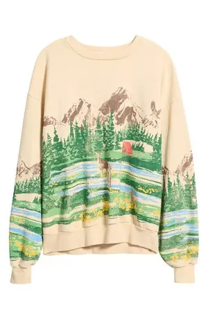 Daydreamer Campsite Scene Graphic Oversized Sweatshirt
