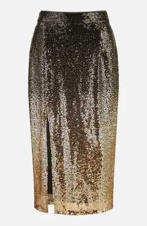 YUMI Sequin Split Fitted Midi Skirt - Black
