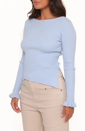 PETAL & PUP Fiana Ruffle Cuff Rib Sweater - Ice Blue