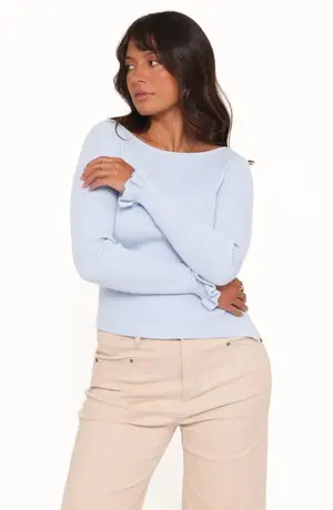 PETAL & PUP Fiana Ruffle Cuff Rib Sweater - Ice Blue