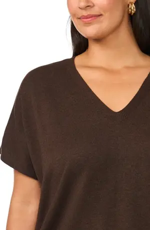 Vince Camuto V-neck Fine Knit Sweater - Espresso Bean