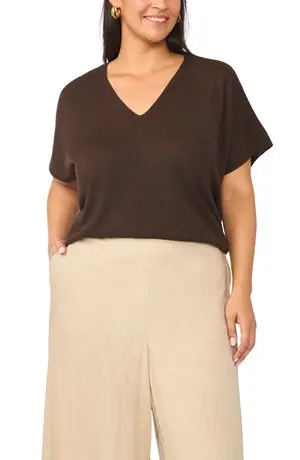 Vince Camuto V-neck Fine Knit Sweater - Espresso Bean