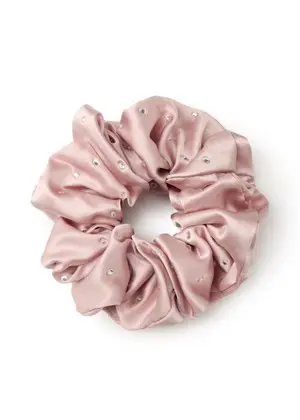 OLAH Crystal Embellished Silk Scrunchie - Pink
