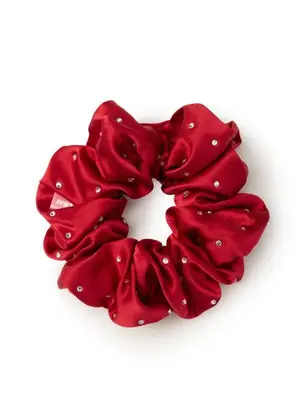 OLAH Crystal Embellished Silk Scrunchie - Red