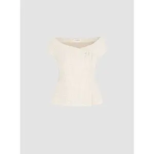 A.SHIMUS Tailored Bardot Tweed Top - Cream