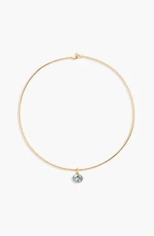 AURATE Lab Grown Aquamarine Oval Pendant Collar Necklace - Yellow