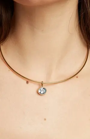 AURATE Lab Grown Aquamarine Oval Pendant Collar Necklace