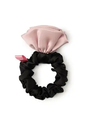 OLAH OLAH La Frida Rosa Silk Scrunchie With Floral Accent Mauve