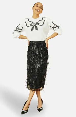 YUMI Hanging Sequin Fitted Midi Skirt