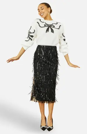 YUMI Hanging Sequin Fitted Midi Skirt