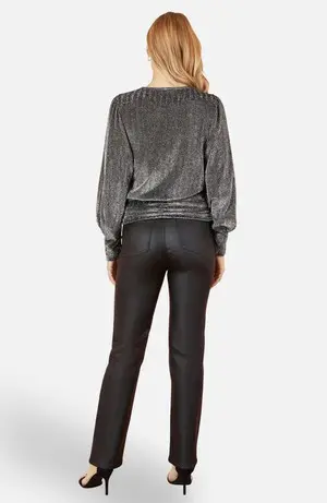 YUMI Metallic Stretch Ruched Hem Top
