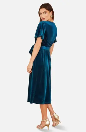 YUMI Velvet Split Hem Midi Dress