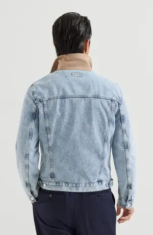 Brunello Cucinelli Denim Outerwear Jacket With Suede Collar