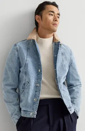 Brunello Cucinelli Denim Outerwear Jacket With Suede Collar