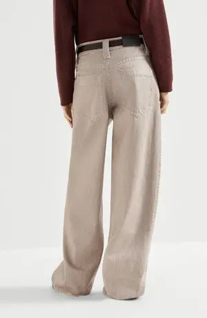Brunello Cucinelli Beige Lamé Denim Baggy Trousers With Monili - Rope