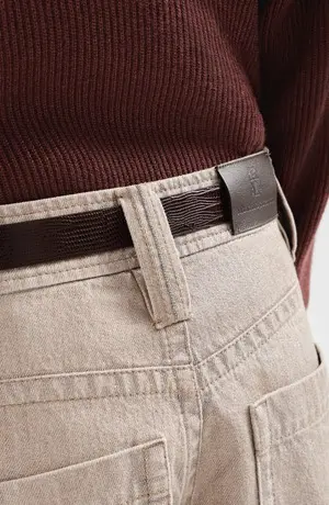 Brunello Cucinelli Beige Lamé Denim Baggy Trousers With Monili - Rope