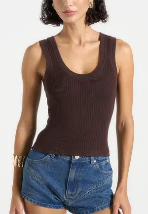 Manière De Voir Scoop Neck Rib Tank - Brown