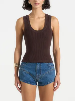 Manière De Voir Scoop Neck Rib Tank - Brown