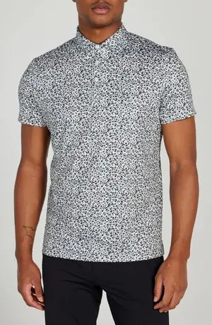 REDVANLY Galem Spatter Print Performance Golf Polo - Grey