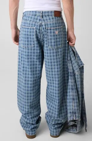 Guess Laser Plaid Pleated Super Baggy Jeans