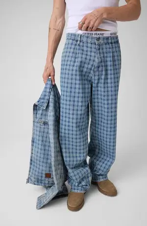 Guess Laser Plaid Pleated Super Baggy Jeans