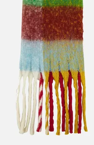 YUMI Oversize Checked Soft Tassel Scarf