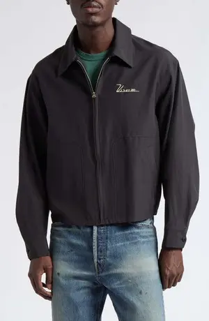 Visvim Silk & Wool Zip Jacket With Embroidered Logo - Black